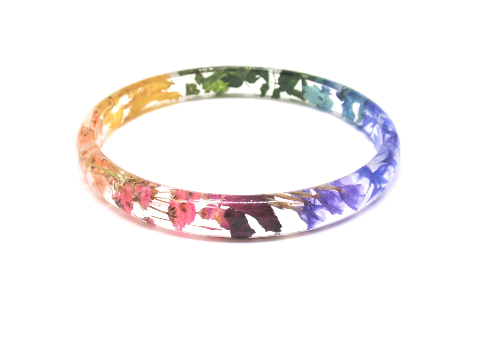 Rainbow Skinny Stacking Bangle, Handmade real flower bangle – Smile ...